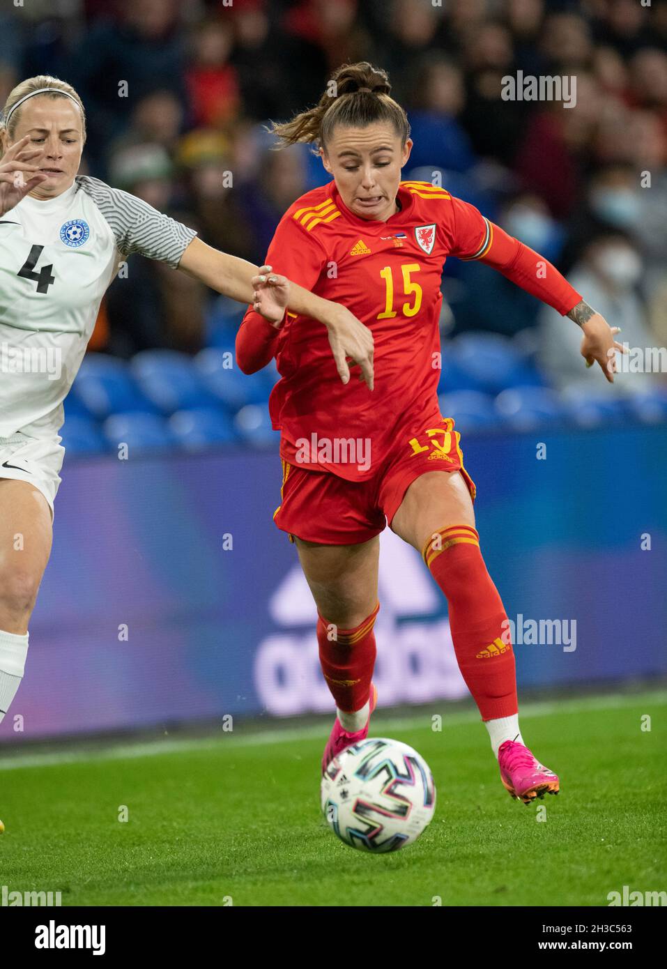 CARDIFF, WALES - OCTOBER 26: Hannah Cain (15 Wales) and Heleri Saar (4 ...