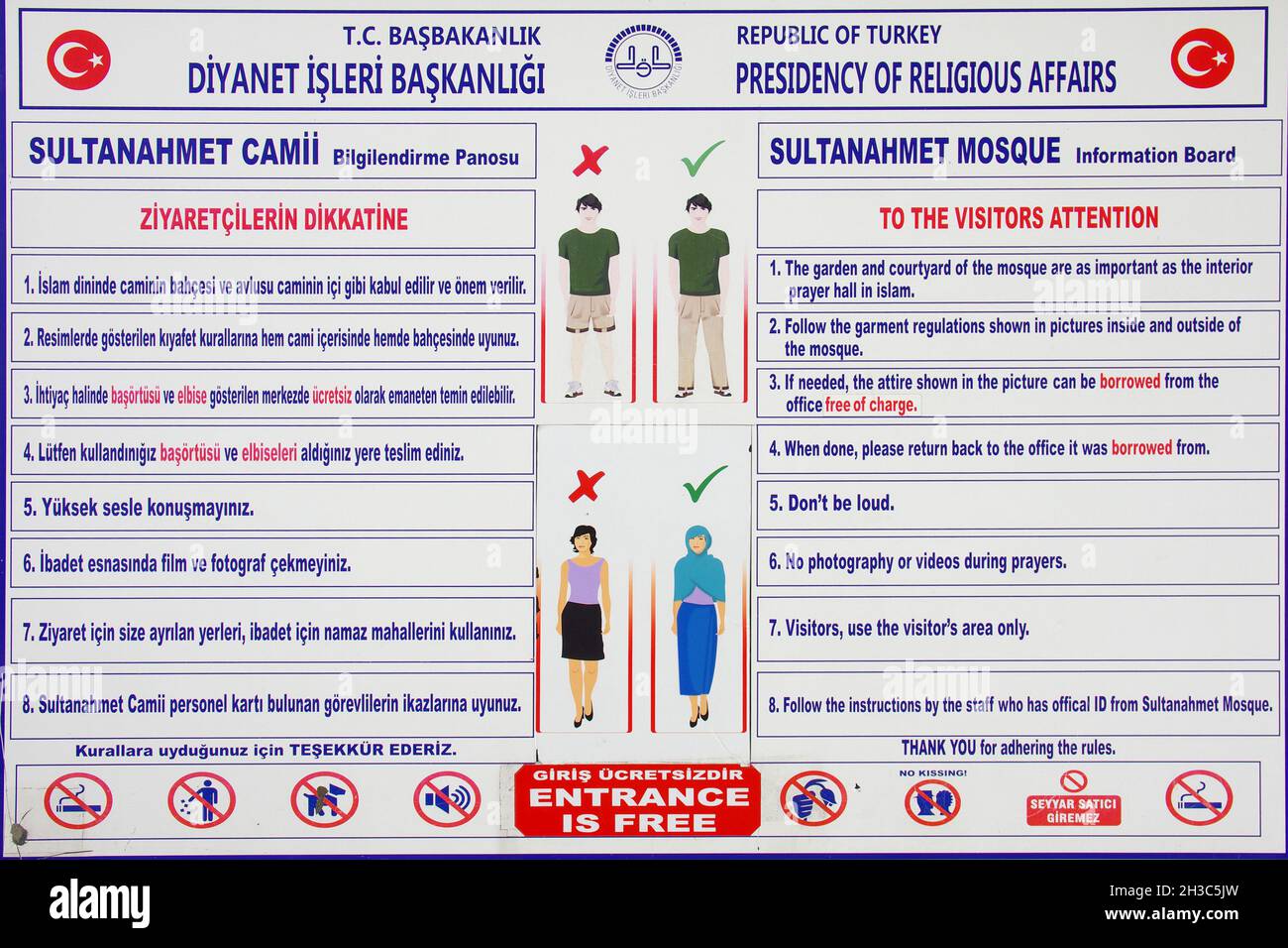 Sultanahmet, Istanbul, Turkey- Regulations for visitors to the Blue ...