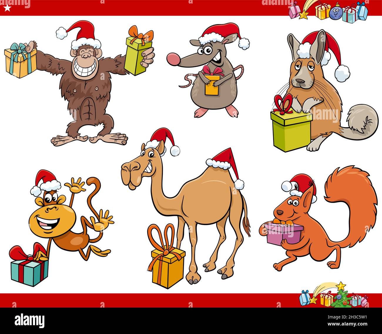 Cartoon illustration of funny animal characters on Christmas time set ...