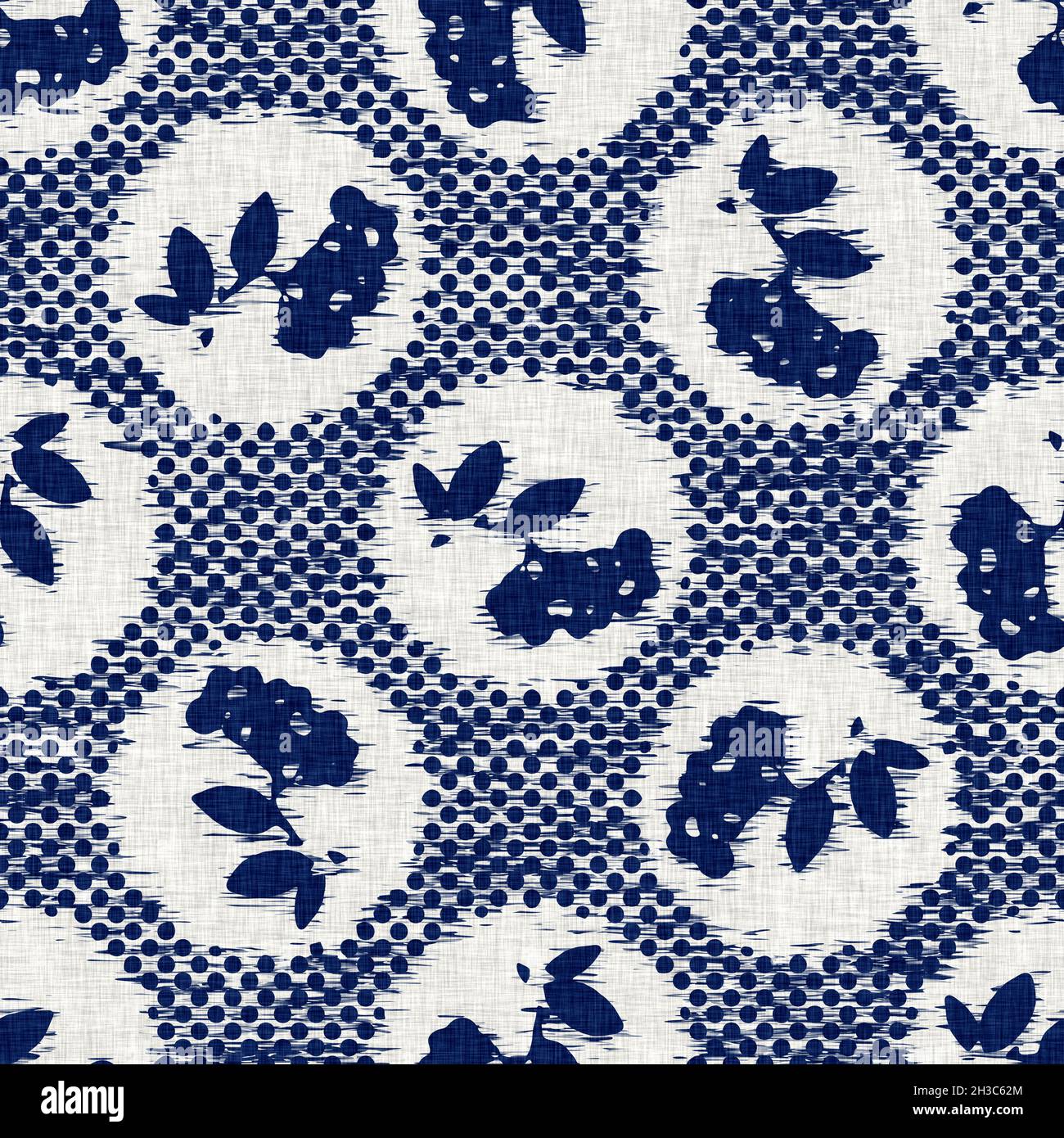Indigo dyed fabric flower pattern texture. Seamless textile fashion ...