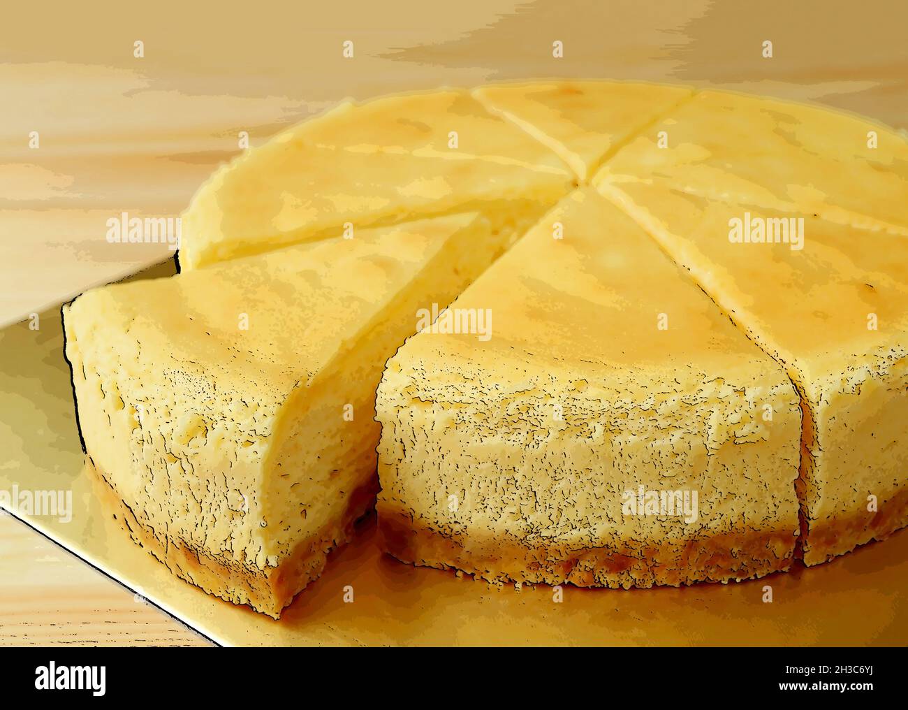 Illustration of a slice of creamy plain baked cheesecake cut from the ...