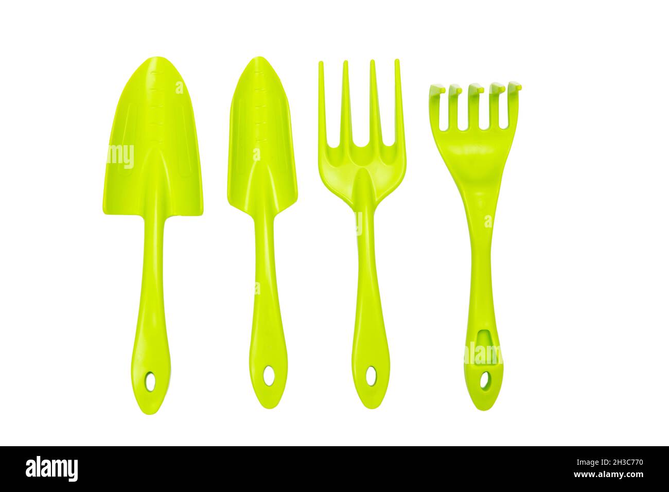Gardening tools set in green color isolated on white background Stock ...