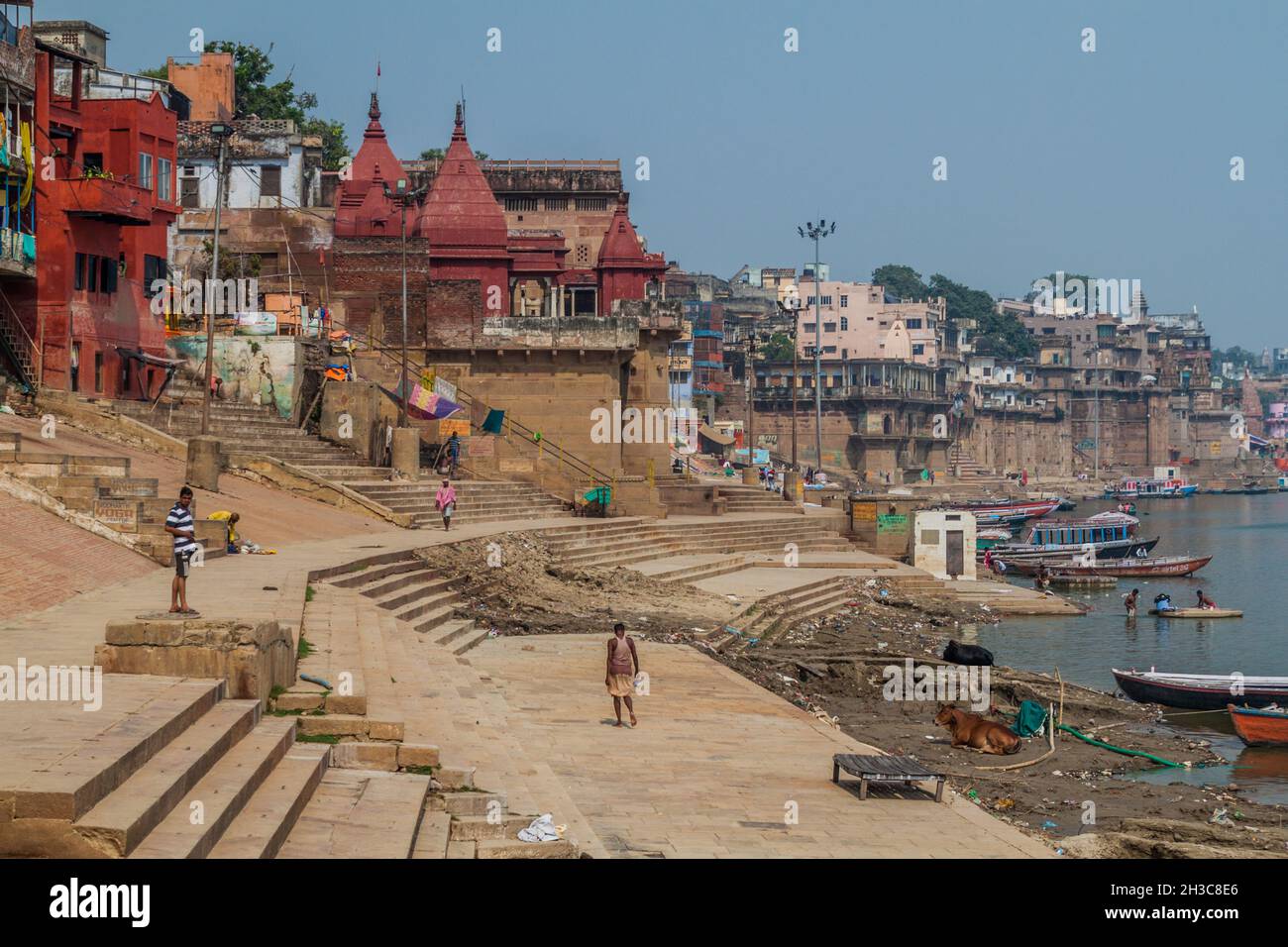 VARANASI, INDIA - OCTOBER 25, 2016: View of Ghats riverfront steps ...
