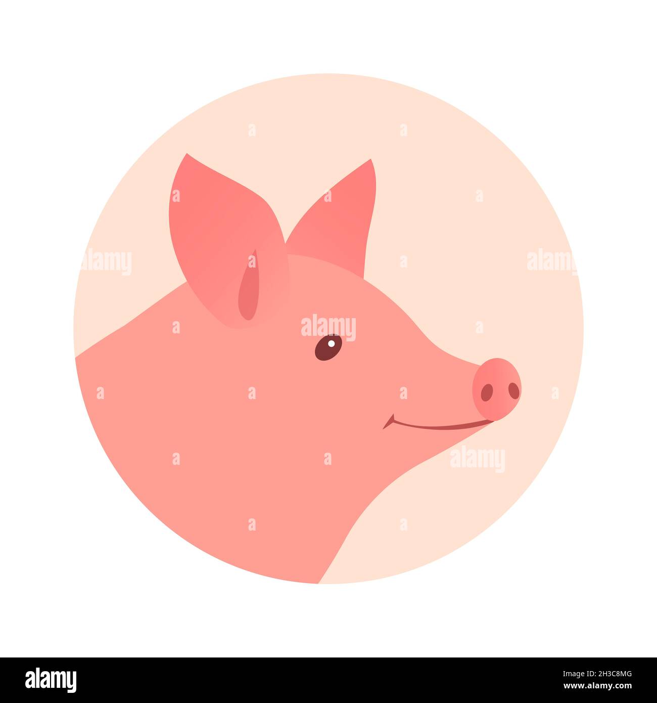 Pig head. Farming and pets. Food and meat. Vector round cartoon ...