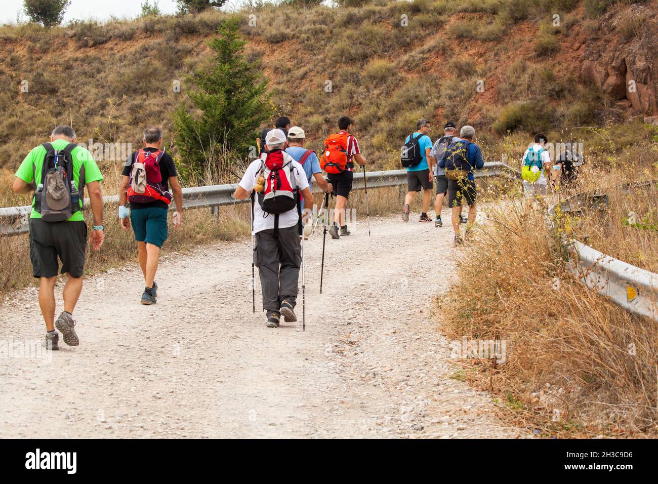 Group of Pilgrims walking the Spanish Camino de Santiago the way of St ...