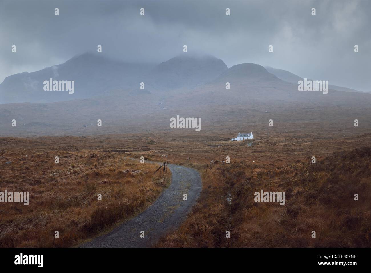 Mountain road leading to a remote hut at the foot of the mountain. Isle ...