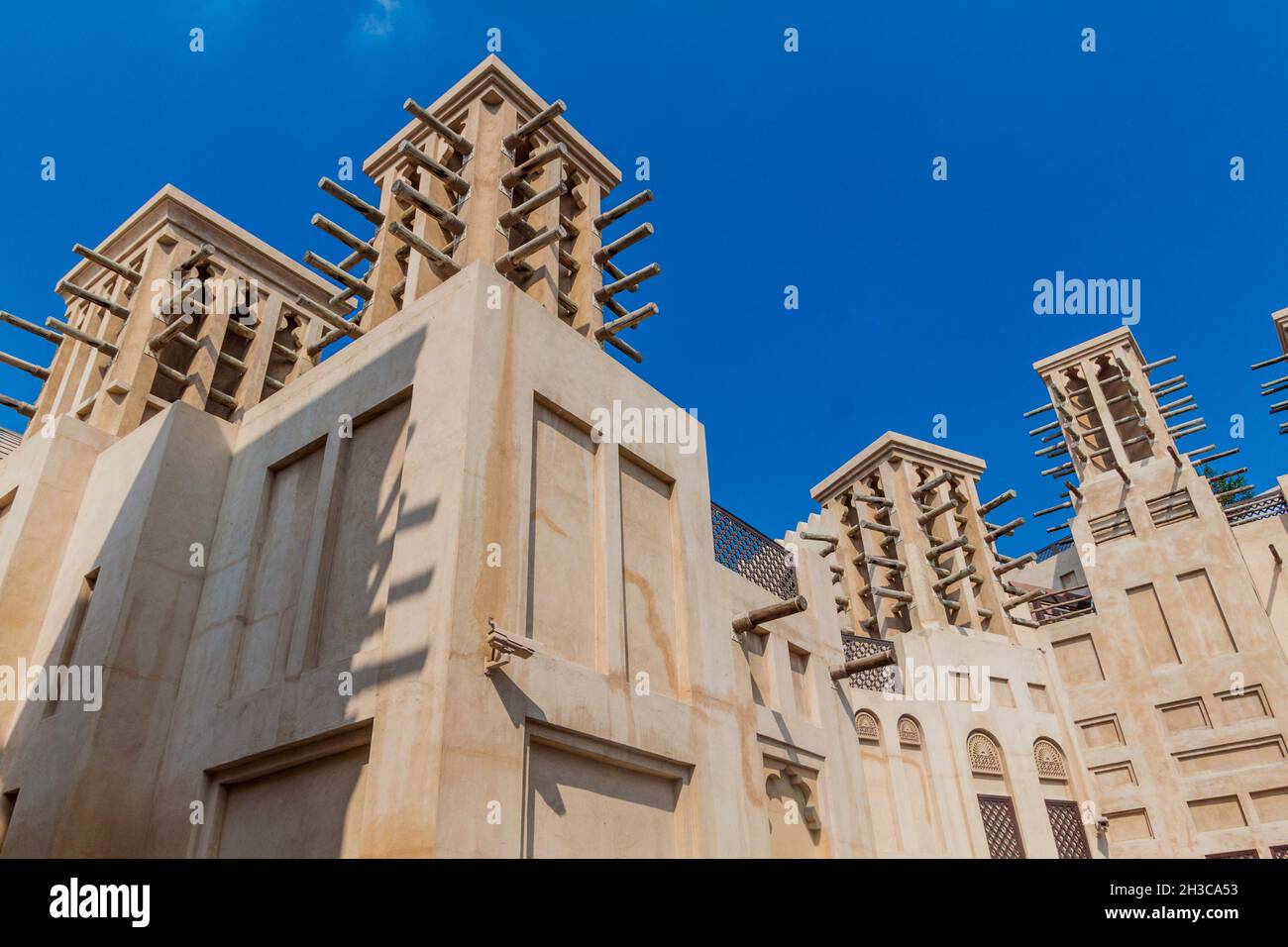 Traditional wind towers at Madinat Jumeirah in Dubai, UAE Stock Photo ...