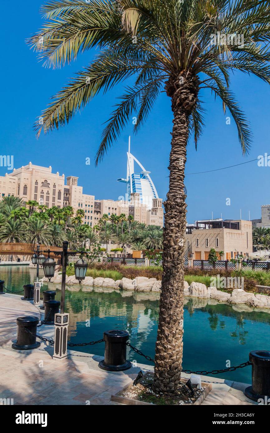 Burj Al Arab Tower of the Arabs seen from Madinat Jumeirah in Dubai ...