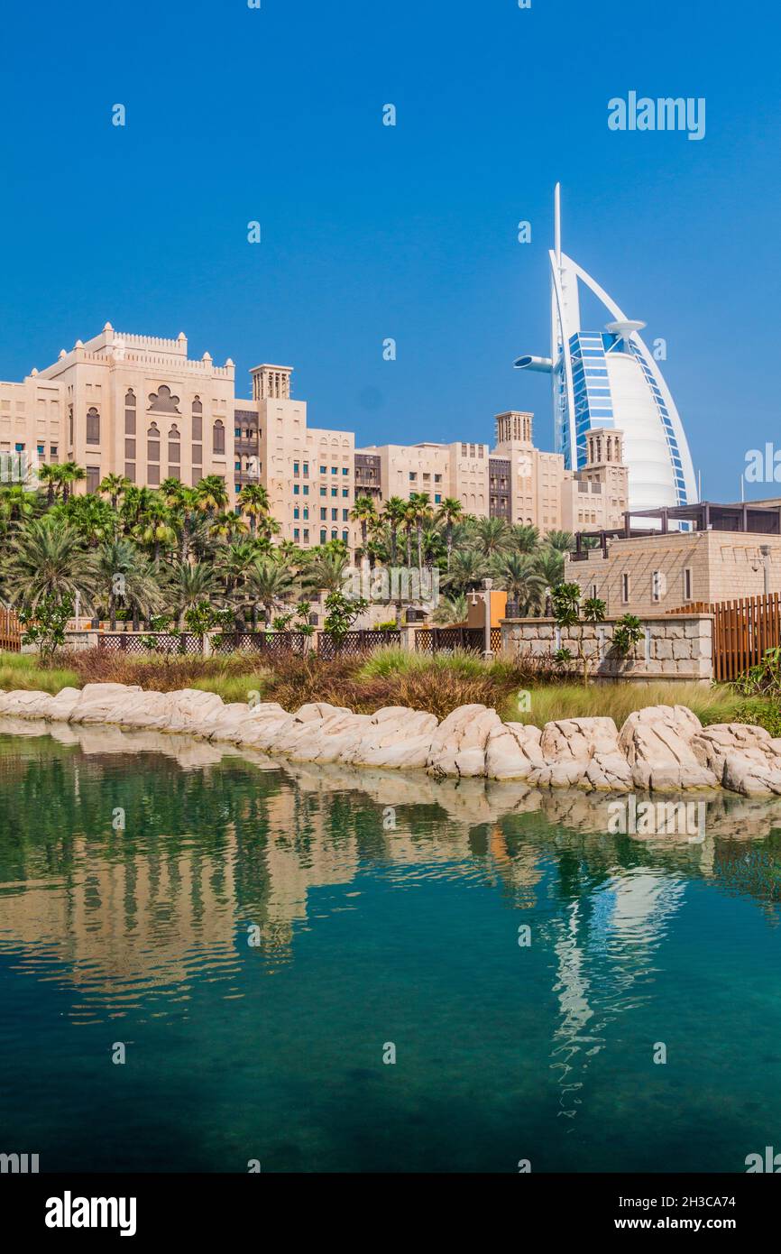 Burj Al Arab Tower of the Arabs seen from Madinat Jumeirah in Dubai ...