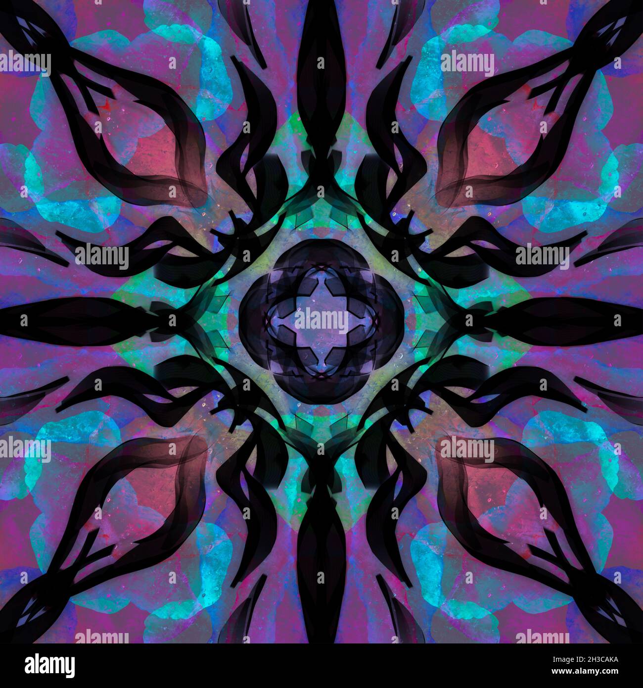 Seamless abstract psychedelic kaleidoscope fractal background pattern in vivid colors Stock ...