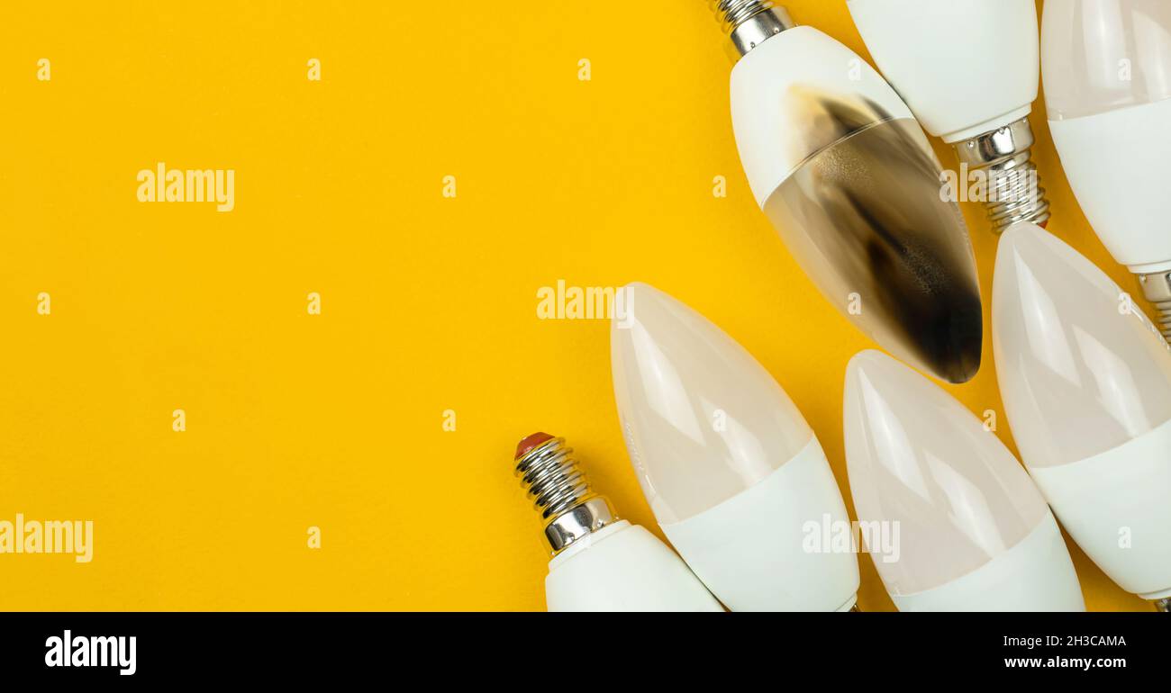 Burn LED light bulb after fire, electrical short circuit concept. Home ...