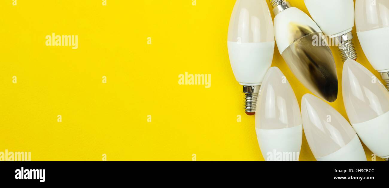 Banner, burned LED light bulb after fire, electrical short circuit ...