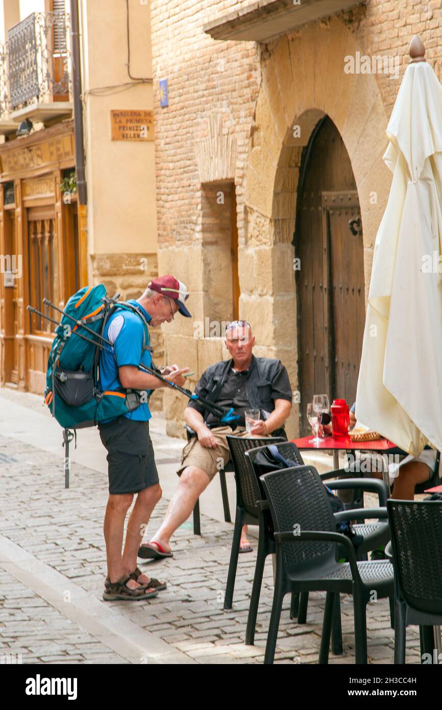 Pilgrims in the Spanish town of Puente la Reina Navarra while walking ...