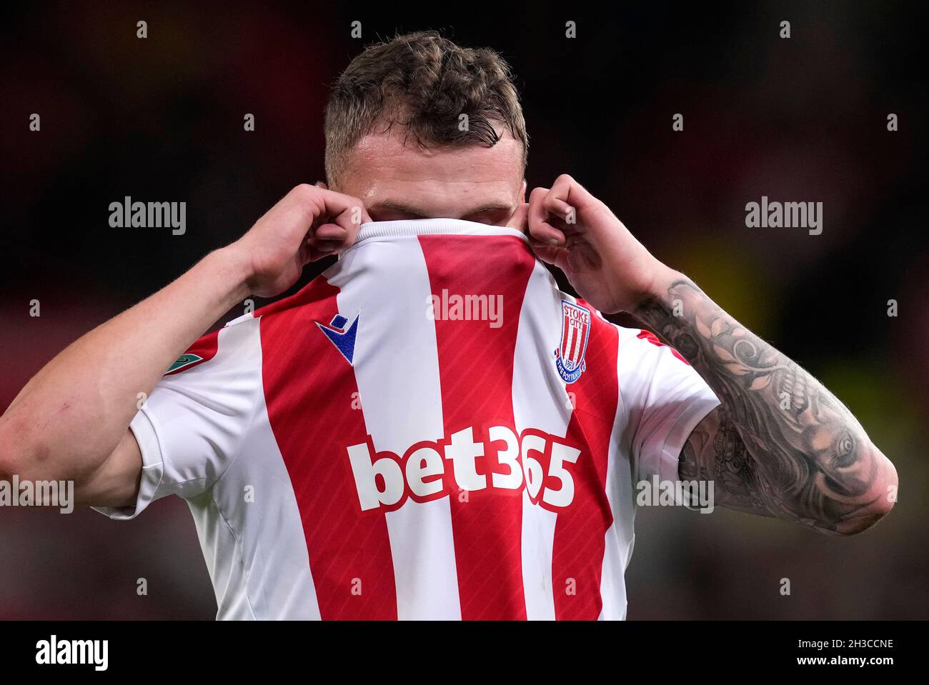 Stoke, England, 27th October 2021. Josh Tymon of Stoke City reacts at ...