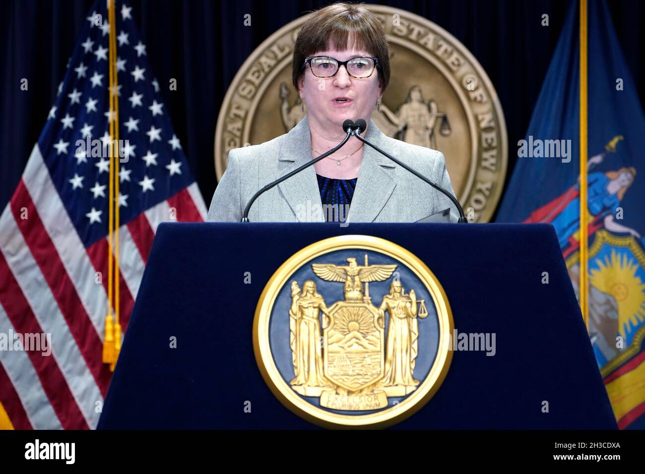 New York, USA. 27th Oct, 2021. NY Director of epidemiology Dr. Emily ...