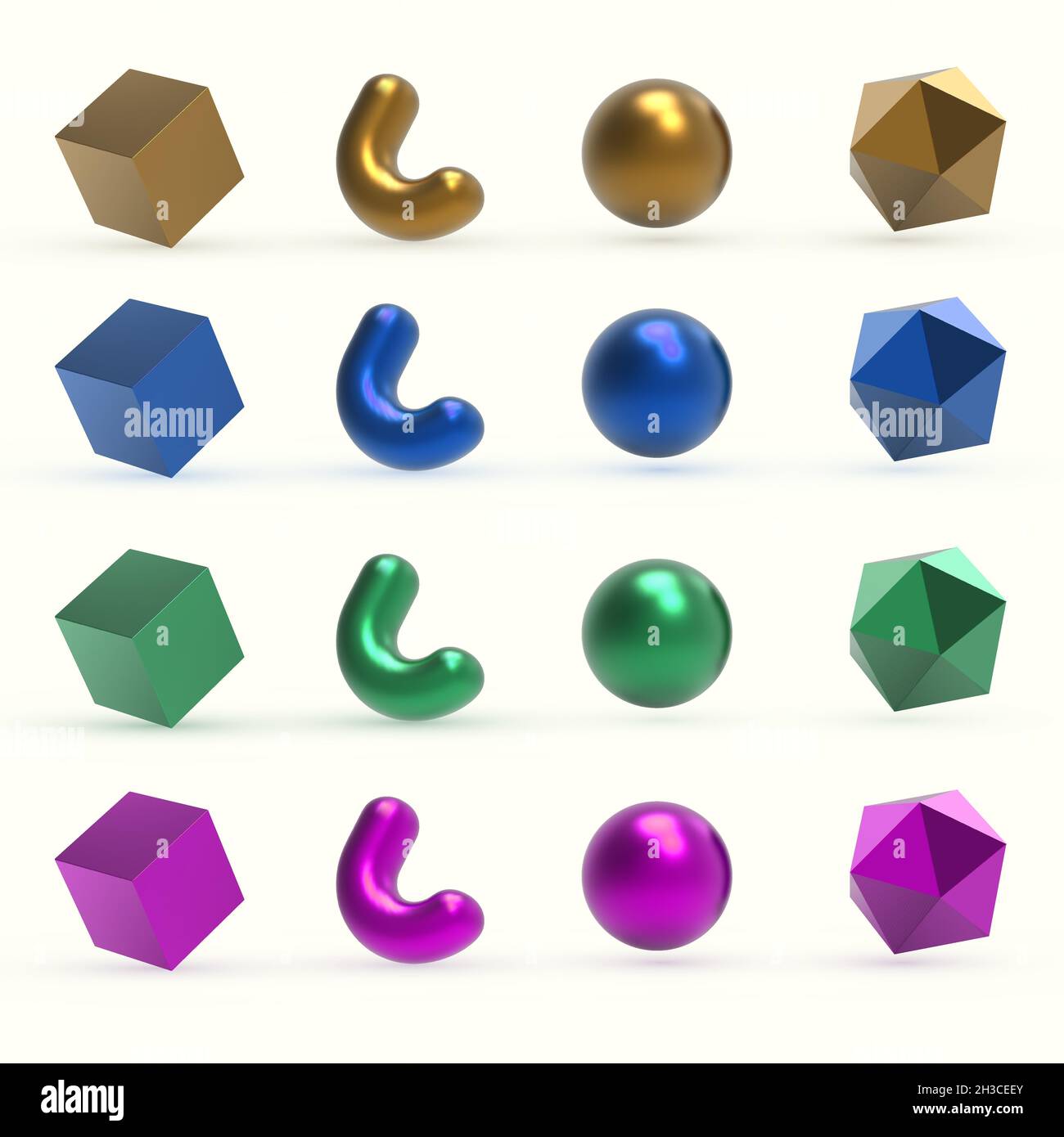 Realistic 3D colorful metal Geometric Shapes Objects. Realistic ...