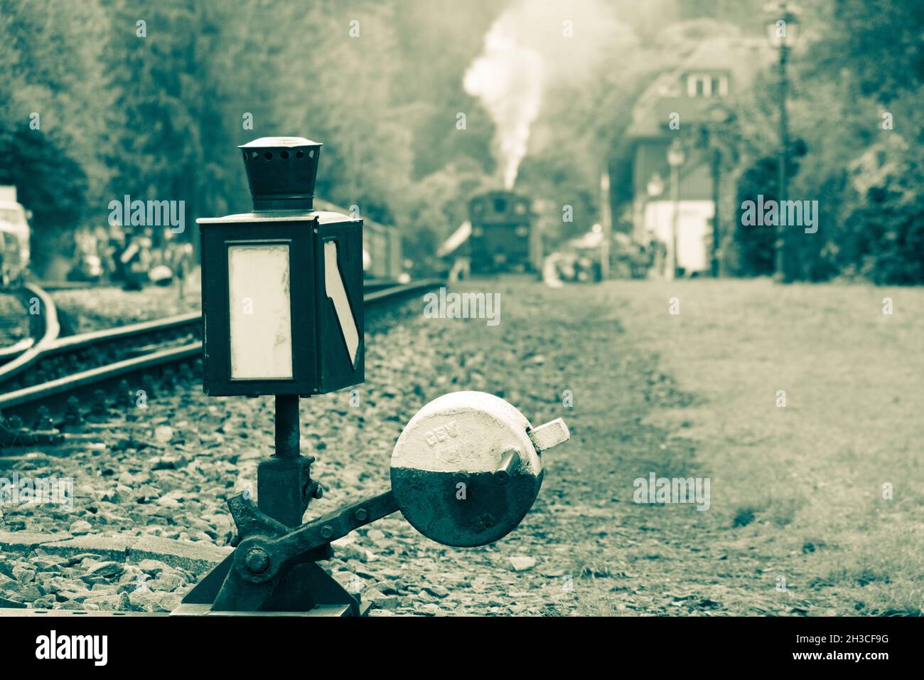 Railroad switch lantern Stock Photo - Alamy
