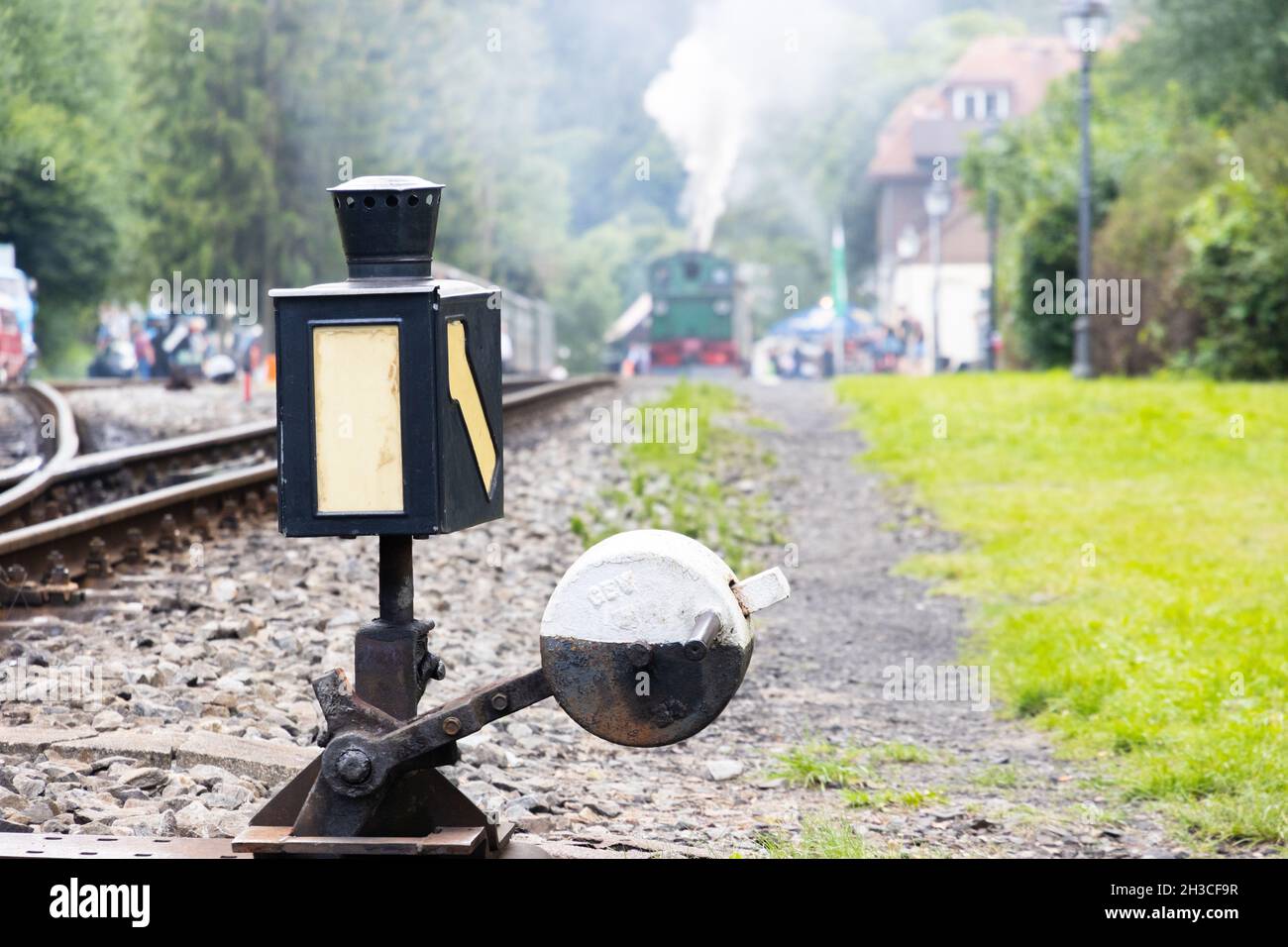 Railroad switch lantern Stock Photo - Alamy