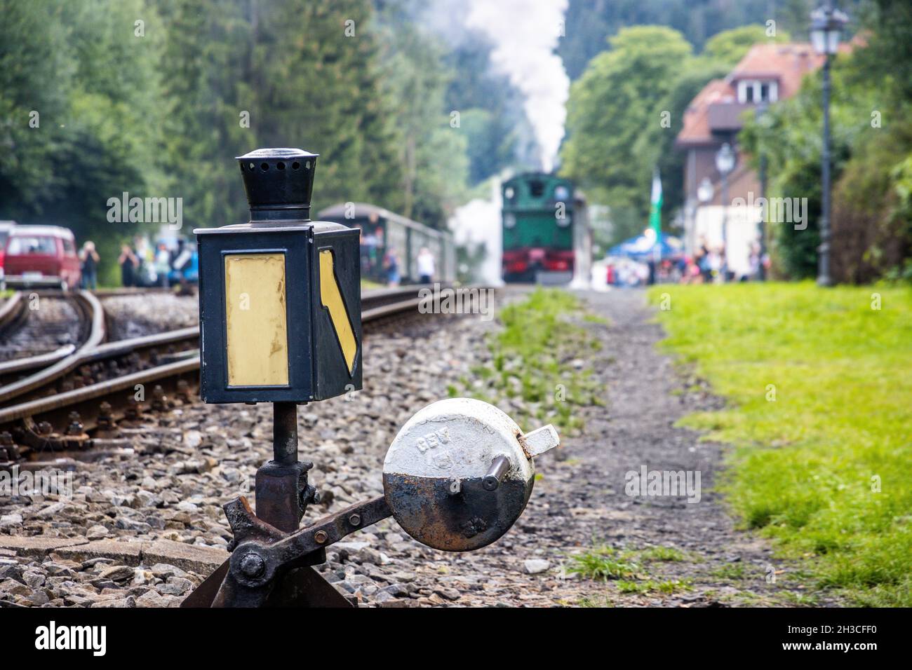 Railroad switch lantern Stock Photo - Alamy