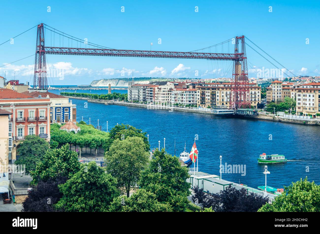 Aerial view of Vizcaya Bridge, a transporter bridge that links the ...
