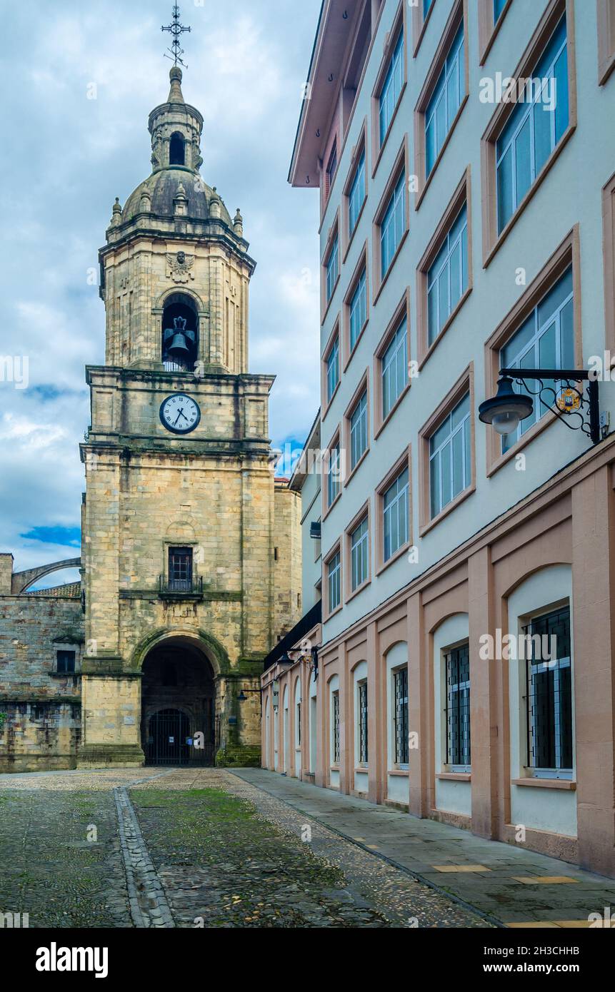 View of the Gothic Santa Maria Basilica in the town of Portugalete ...