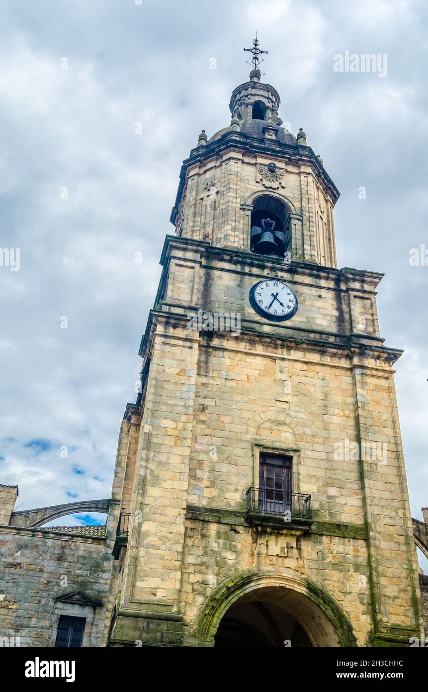 View of the Gothic Santa Maria Basilica in the town of Portugalete ...