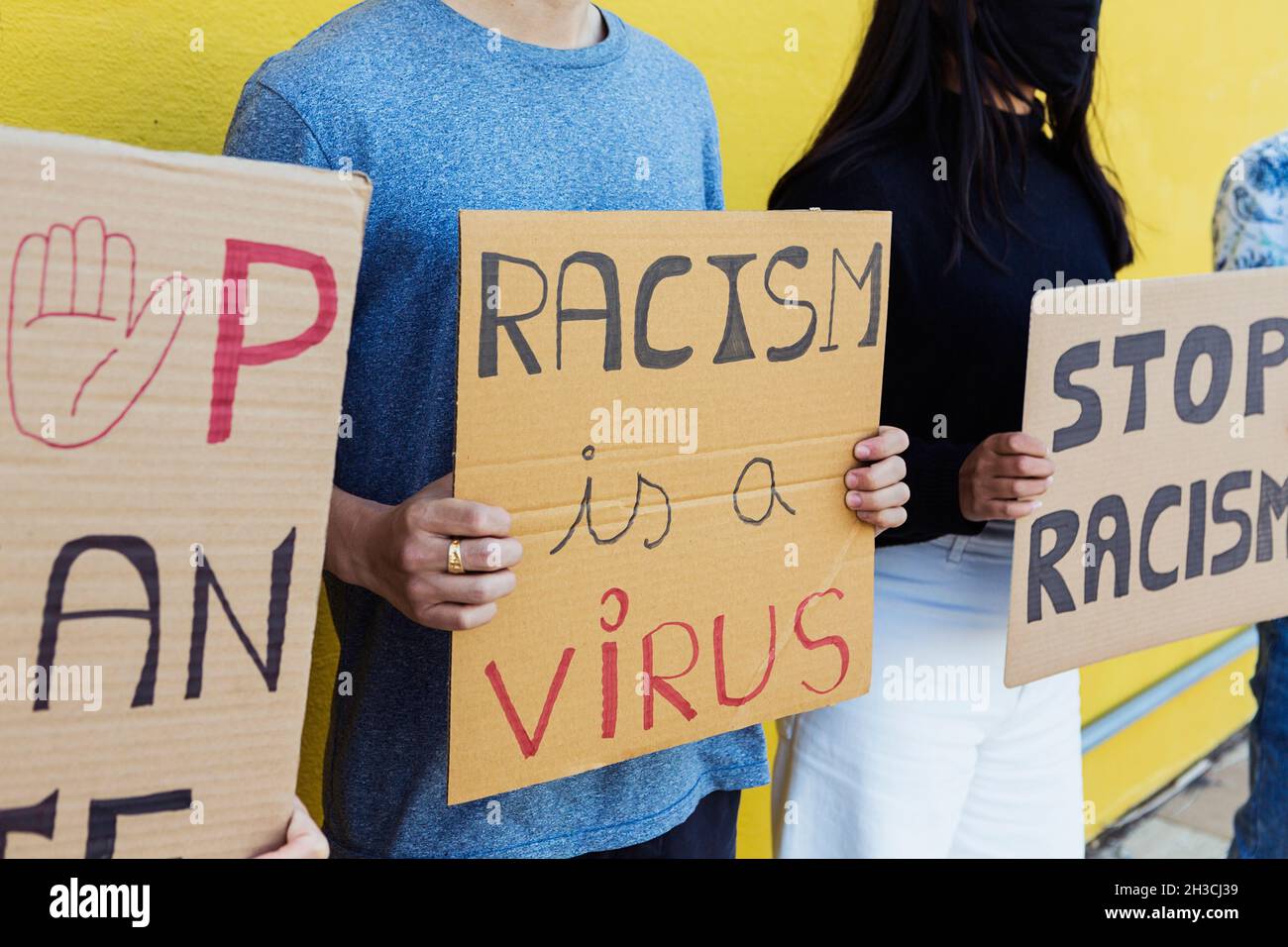Group of demonstrators protest against equal rights in the street Stock ...