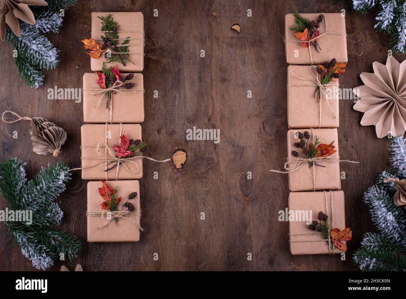 Christmas gift boxes in craft paper Stock Photo - Alamy