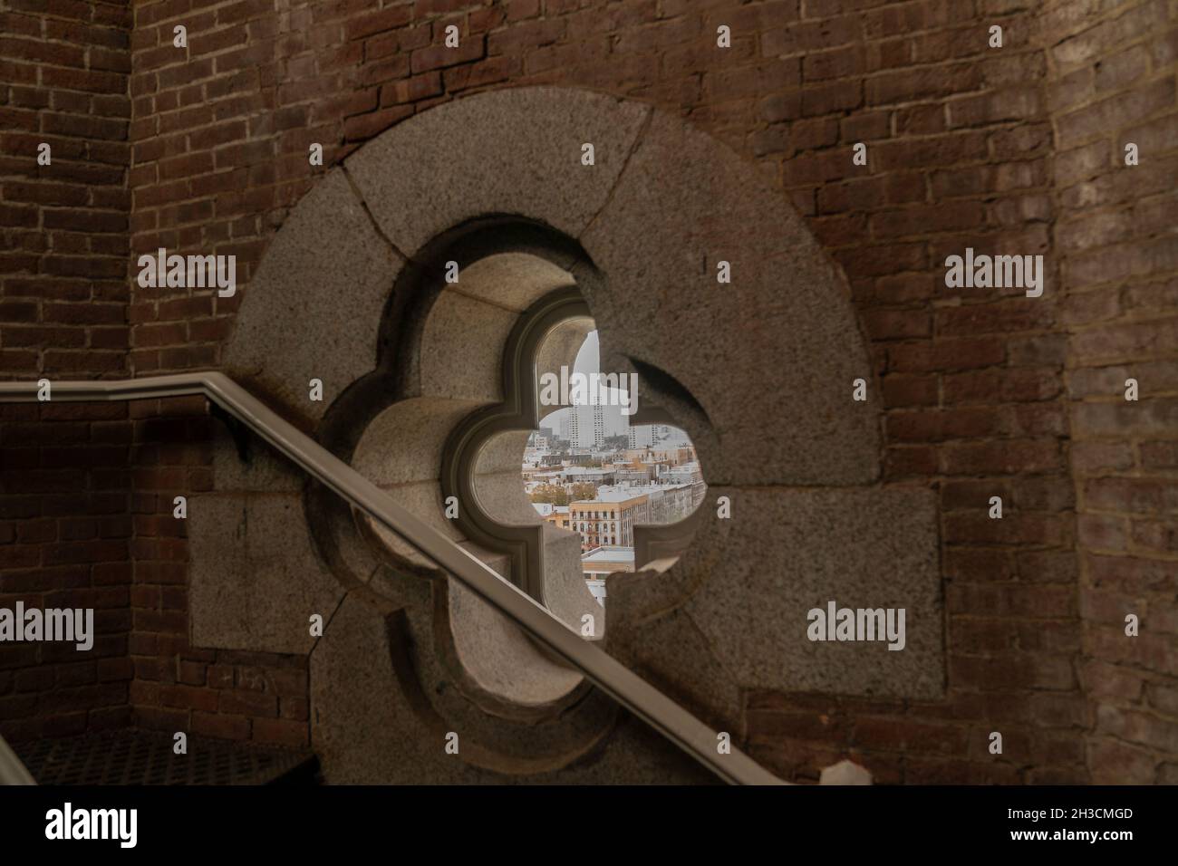 New York, USA. 27th Oct, 2021. View of the city from an ornate window ...
