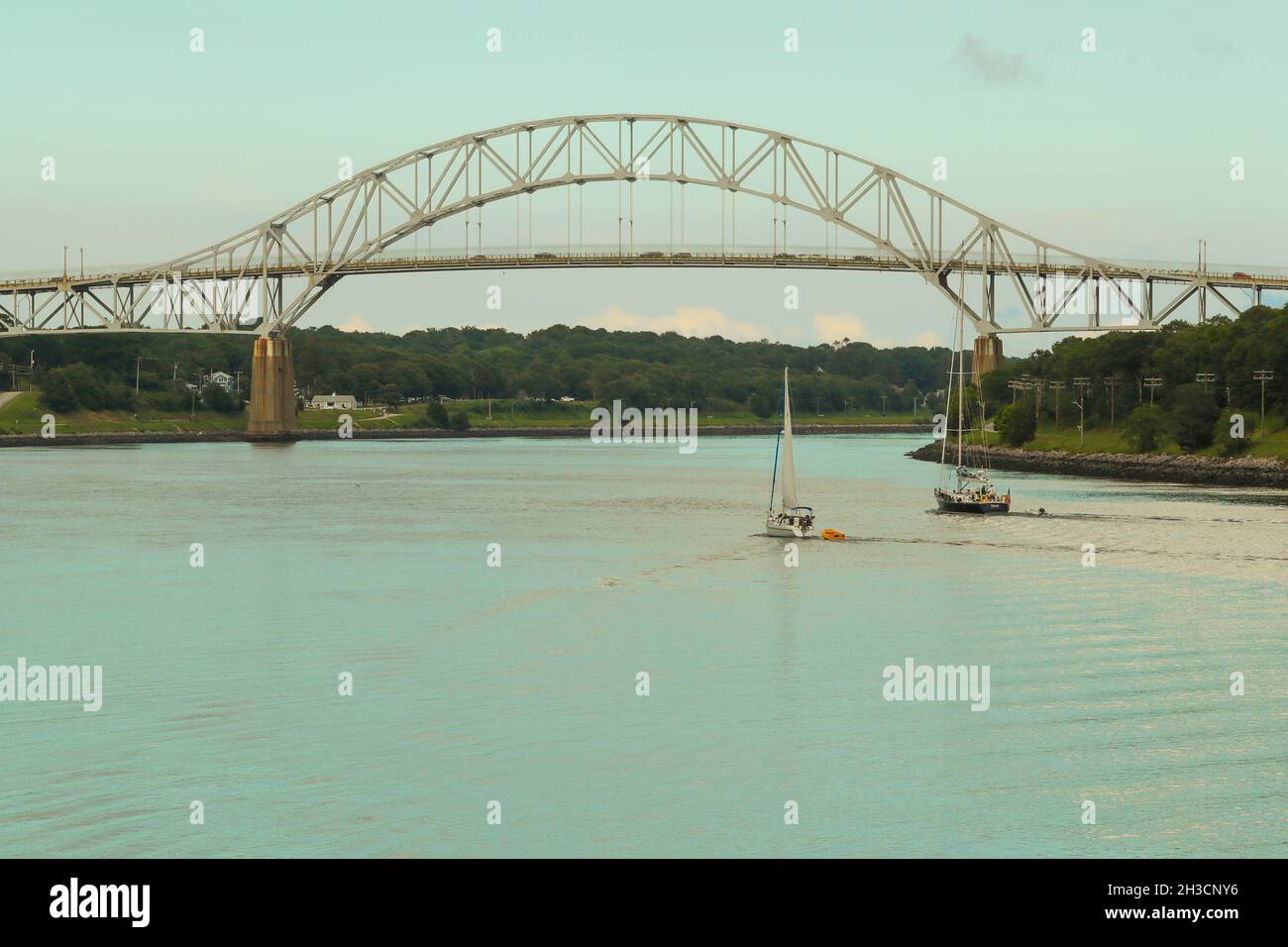 The Bourne Bridge carries traffic over RT 28 and The Cape Cod Canal. It ...