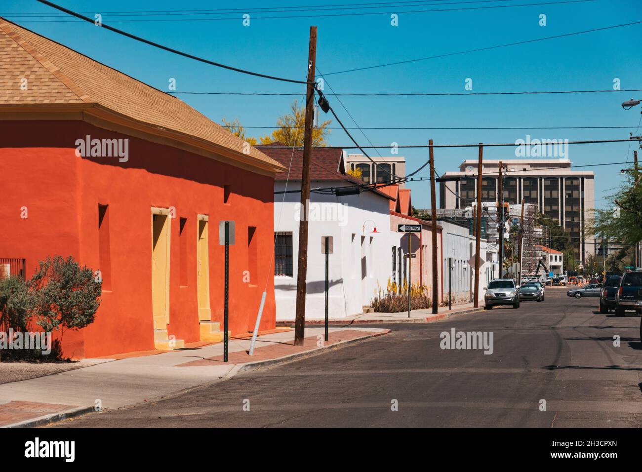 A street of adobe buildings in Barrio Viejo, Tucson, AZ. The more ...