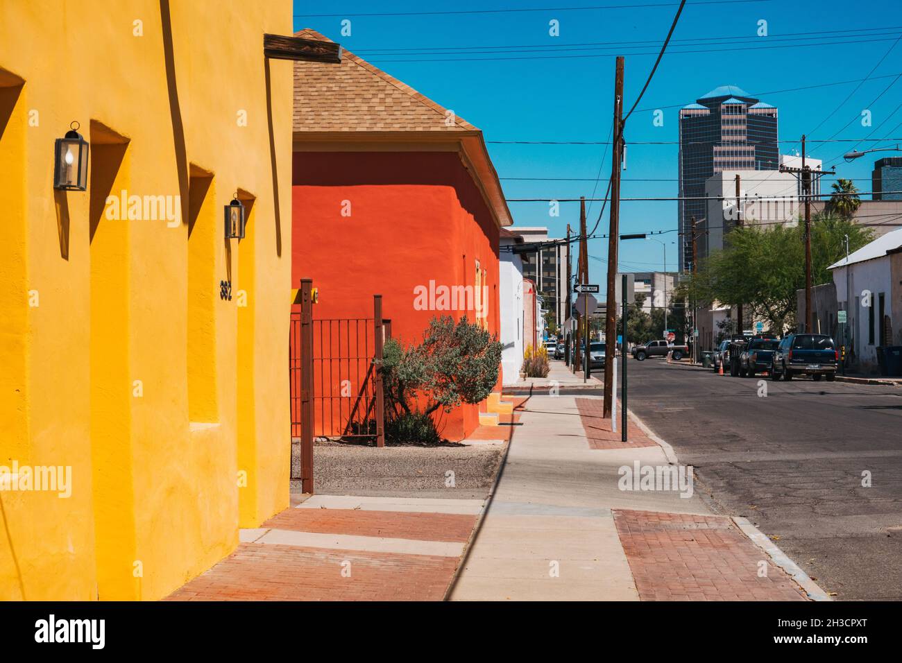 A street of adobe buildings in Barrio Viejo, Tucson, AZ. The more ...
