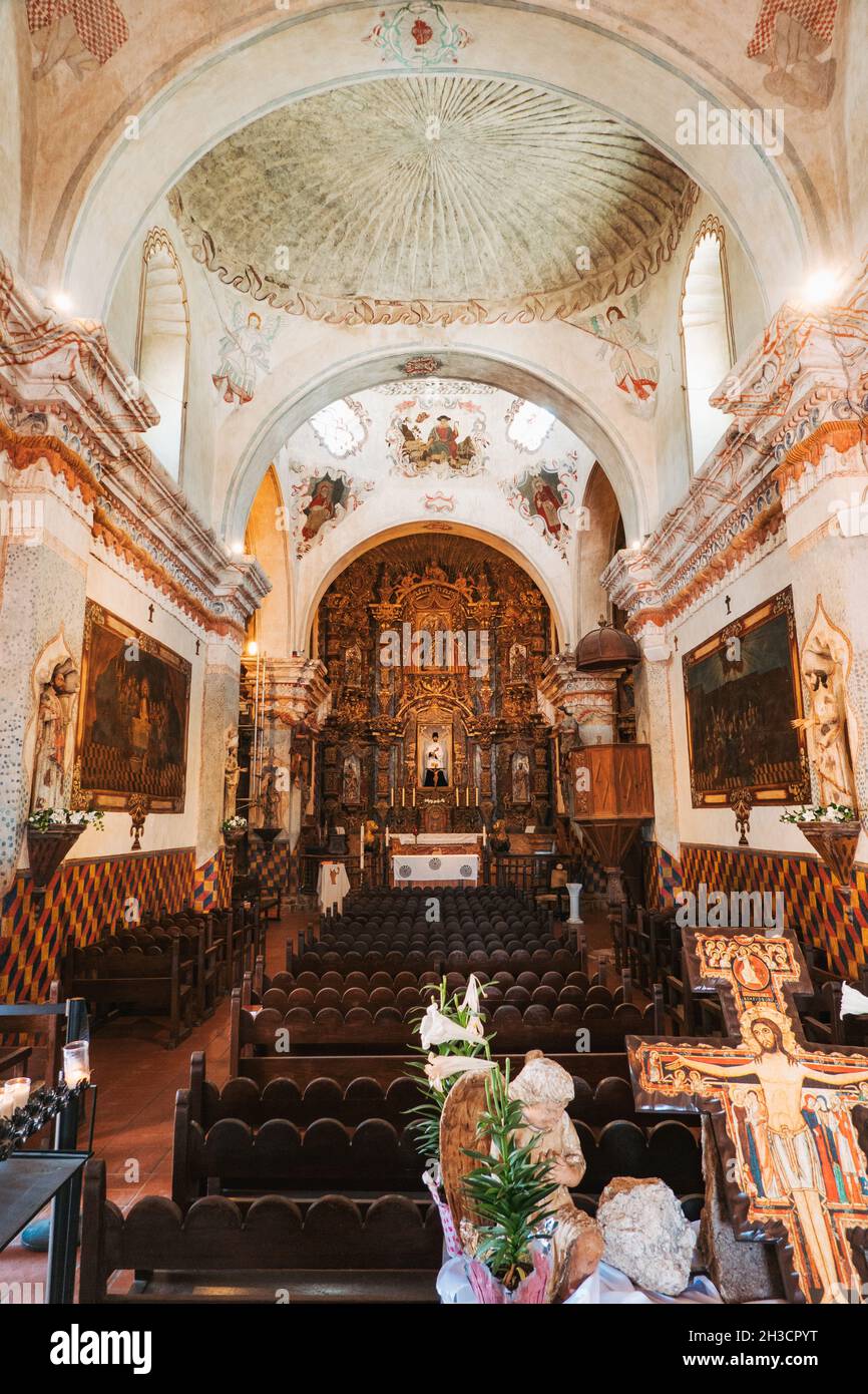 The interior of the San Xavier del Bac Mission, built in 1797 on the ...