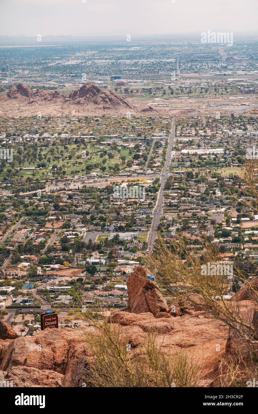 Phoenix city as seen from the big red rock that is Camelback Mountain ...