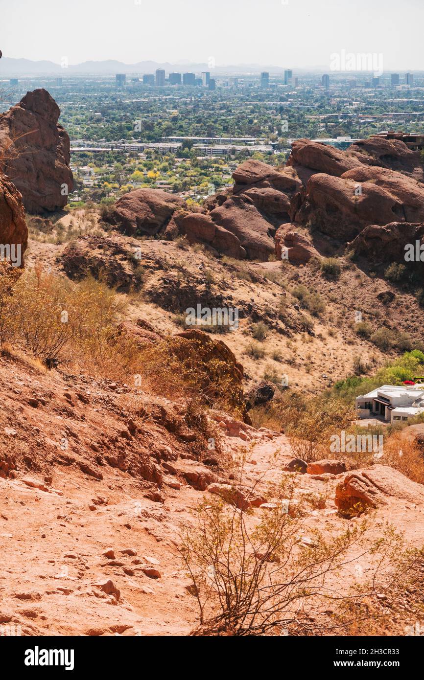 Phoenix city as seen from the big red rock that is Camelback Mountain ...