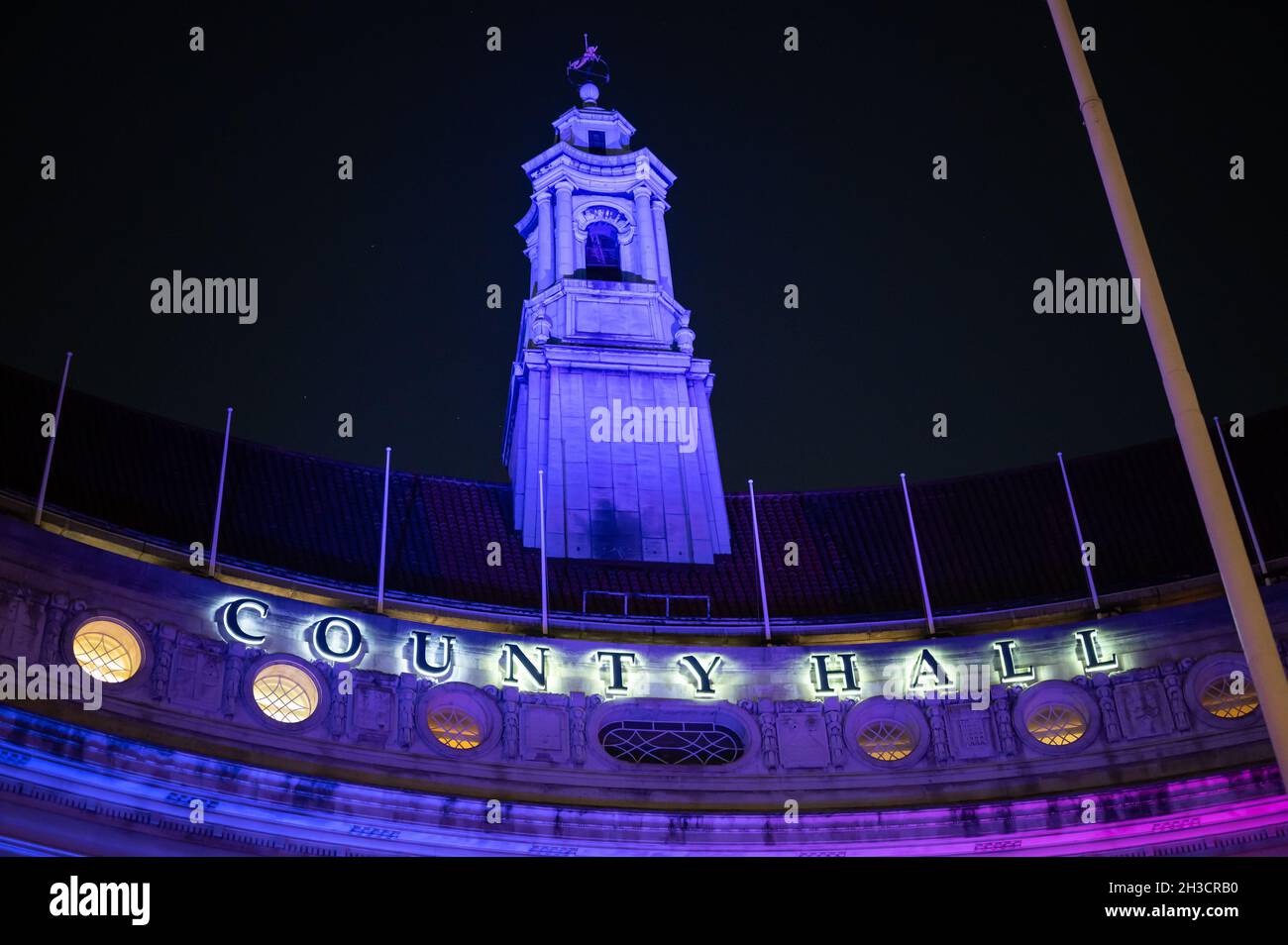 County Hall, London illuminated at night Stock Photo - Alamy