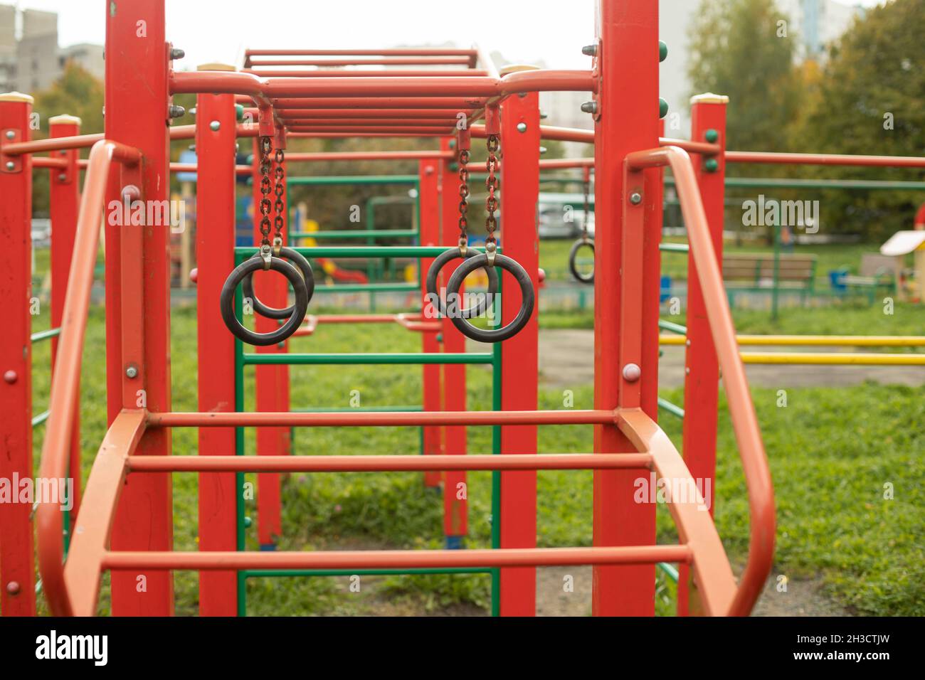 Rings on the playground. Details of the area for street training ...