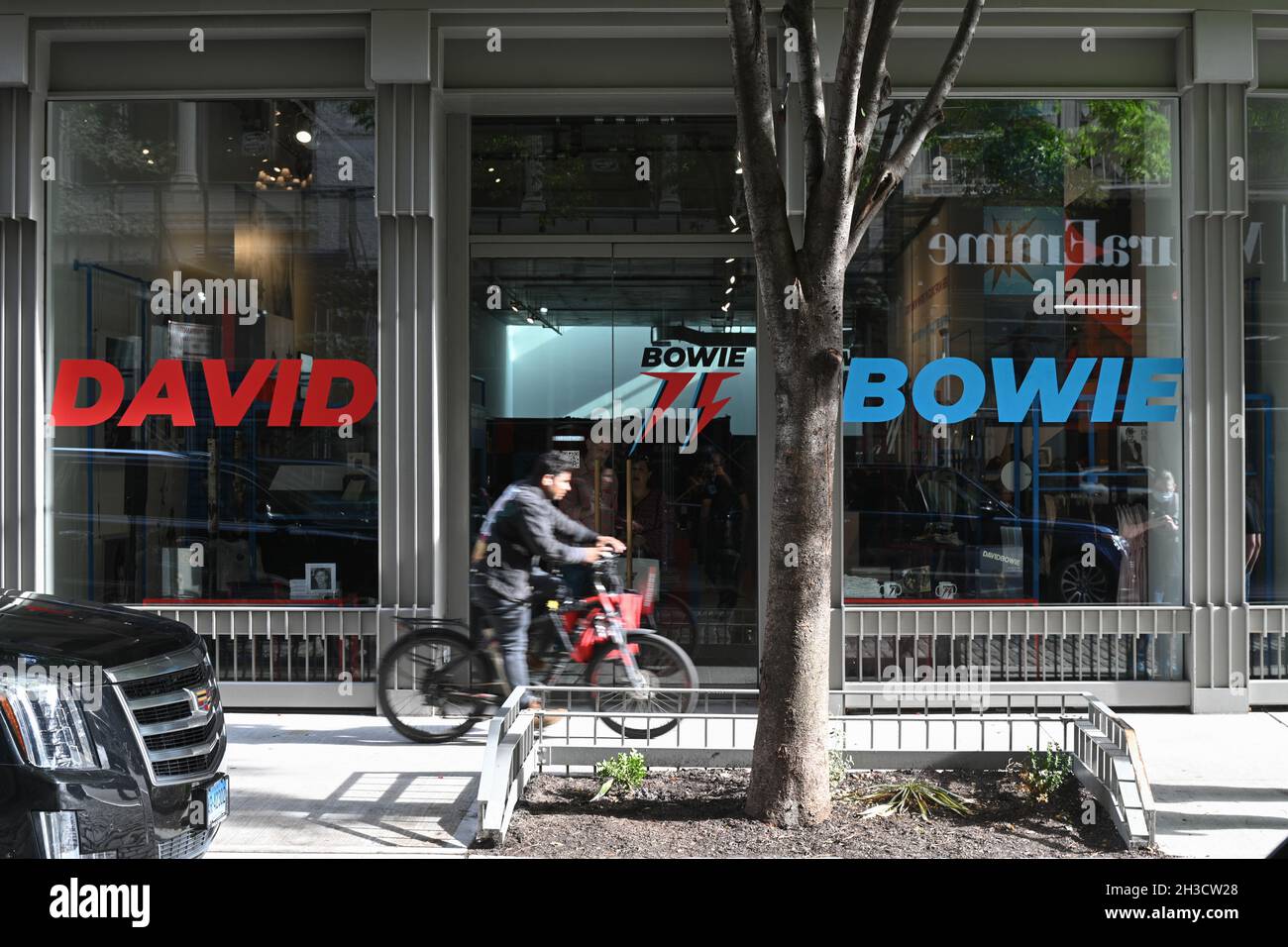 A view of the exterior storefront at the grand opening of 'Bowie 75', the David Bowie store in ...