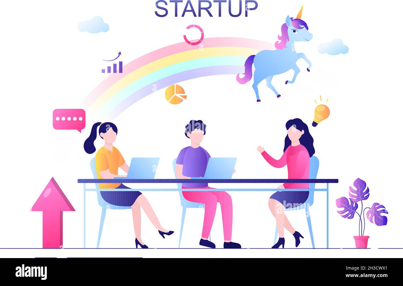 Unicorn Business Startup Symbol Vector Illustration. Businessman of Development Process ...