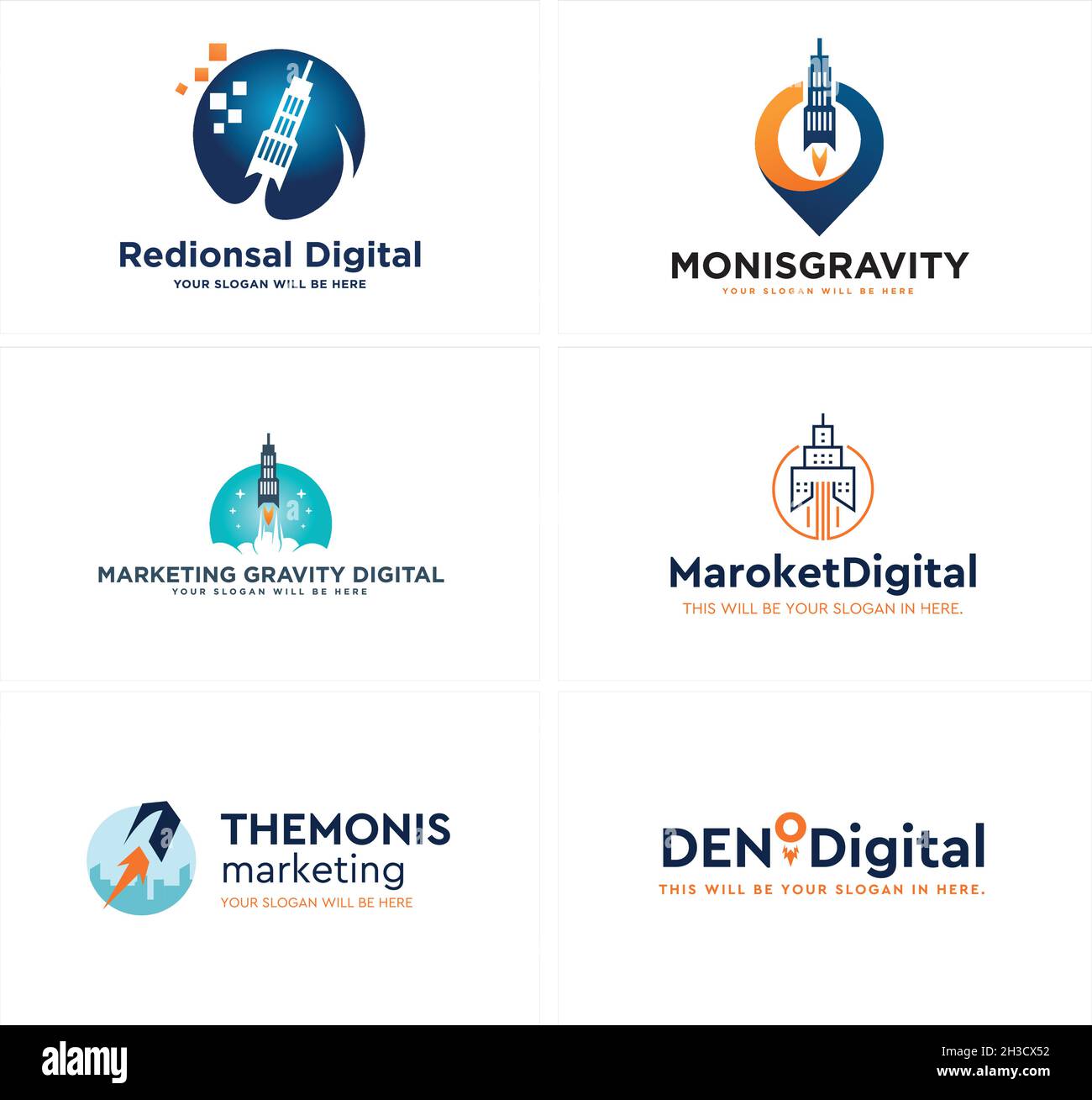 Modern technology digital pin building star rocket logo design Stock ...