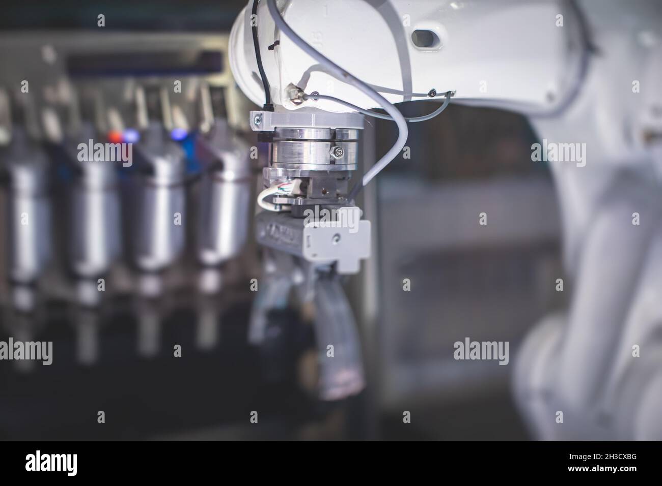 Hydraulic mechanical cyborg robot arm in hand shake gesture, robotized ...