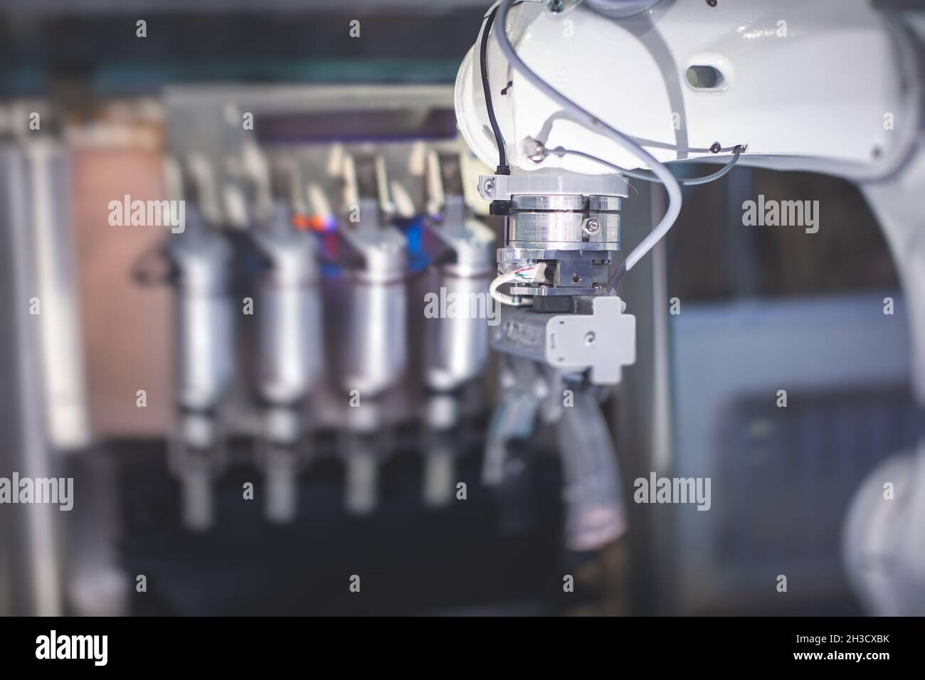 Hydraulic mechanical cyborg robot arm in hand shake gesture, robotized ...