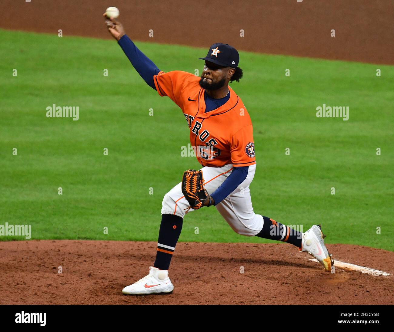 Houston, USA. 27th Oct, 2021. Houston Astros relief pitcher Cristian ...