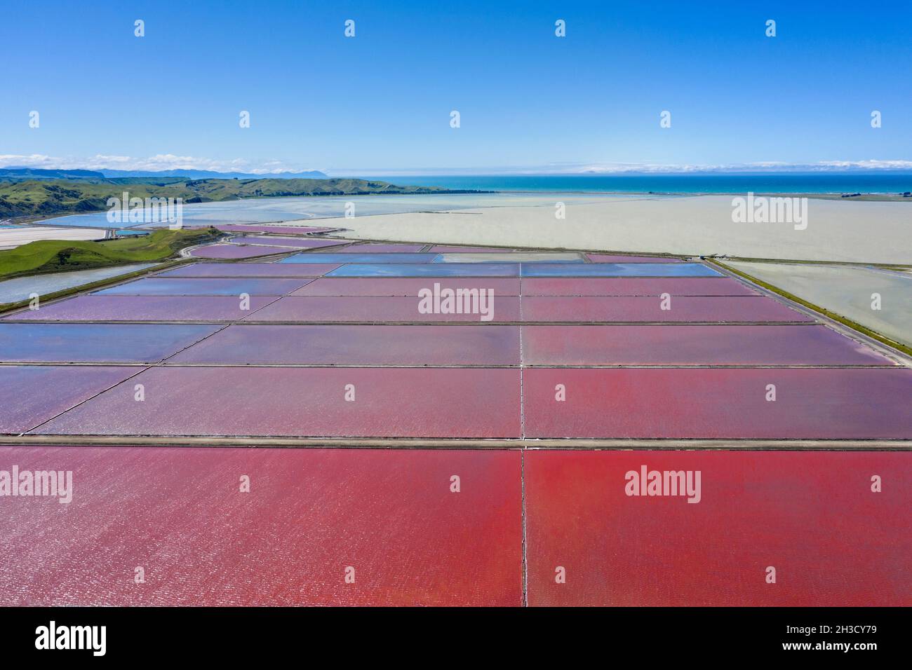 Aerial of salt works, Blenheim, New Zealand Stock Photo - Alamy