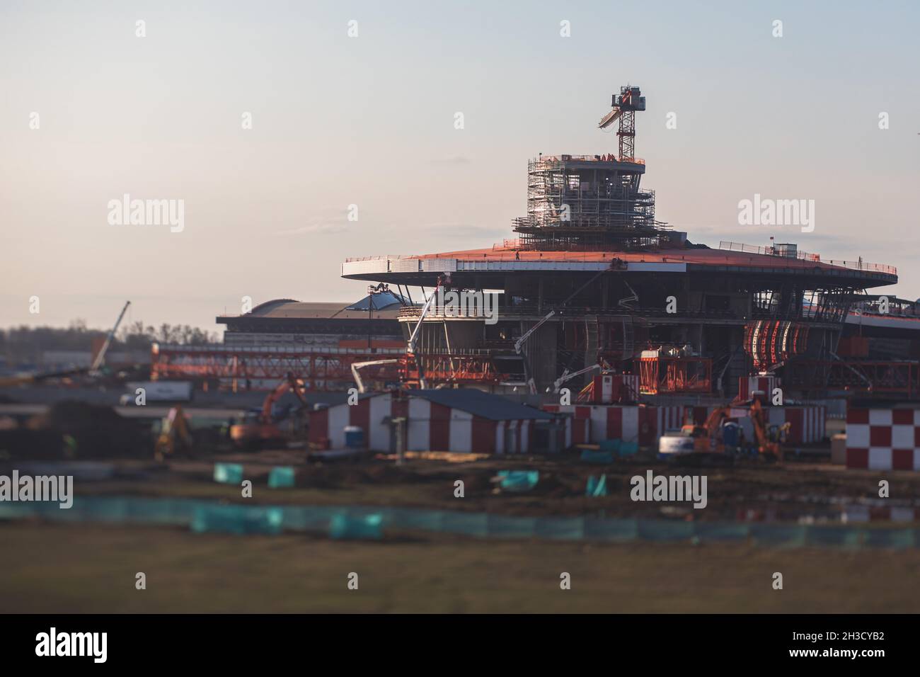 Process of new airport terminal construction site, building progress of ...