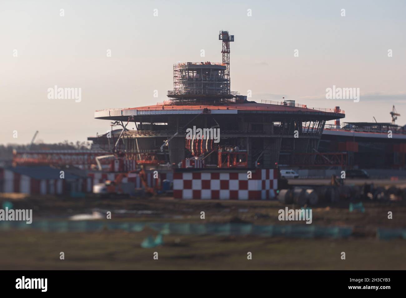 Process of new airport terminal construction site, building progress of ...