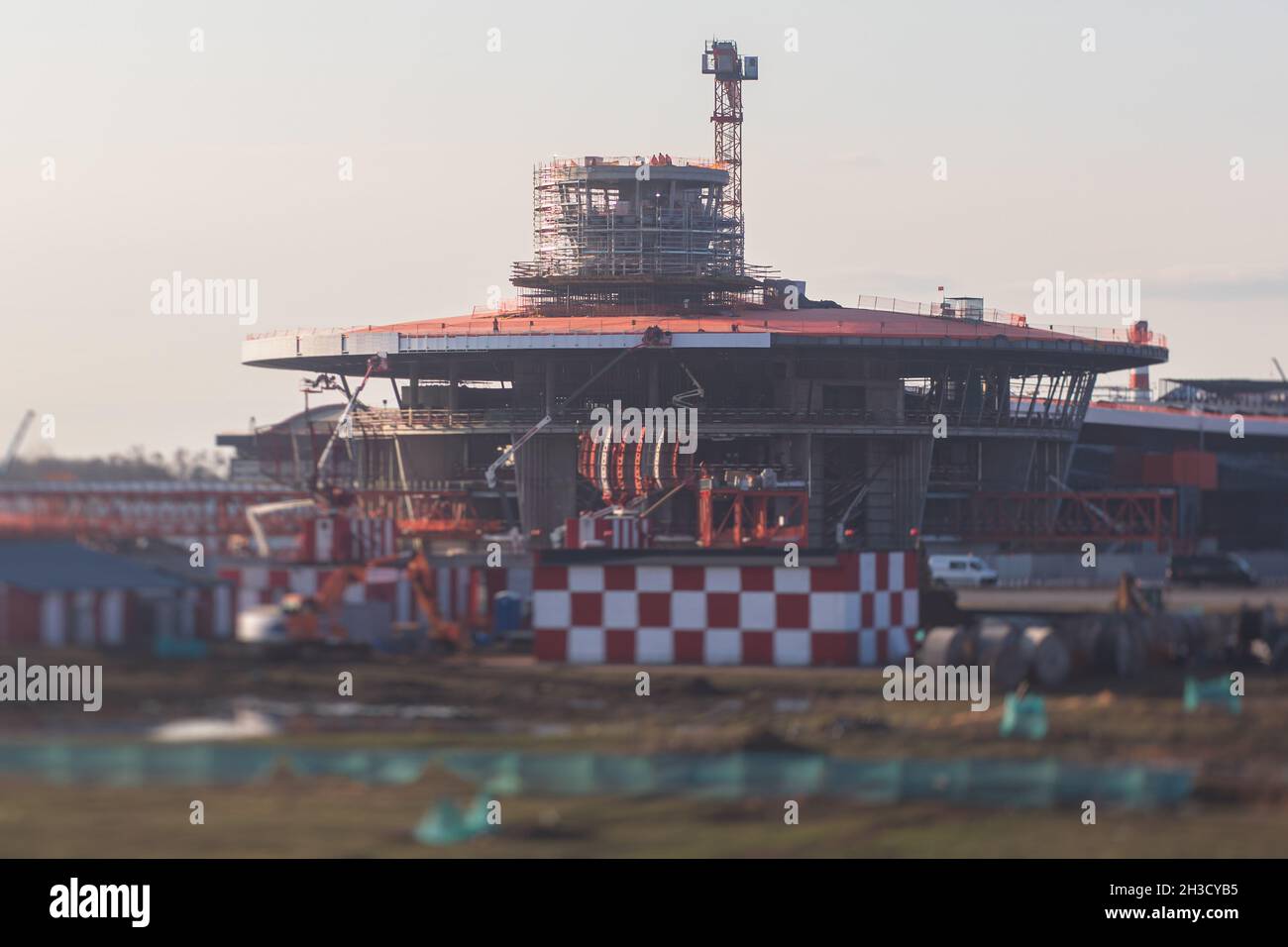 Process of new airport terminal construction site, building progress of ...