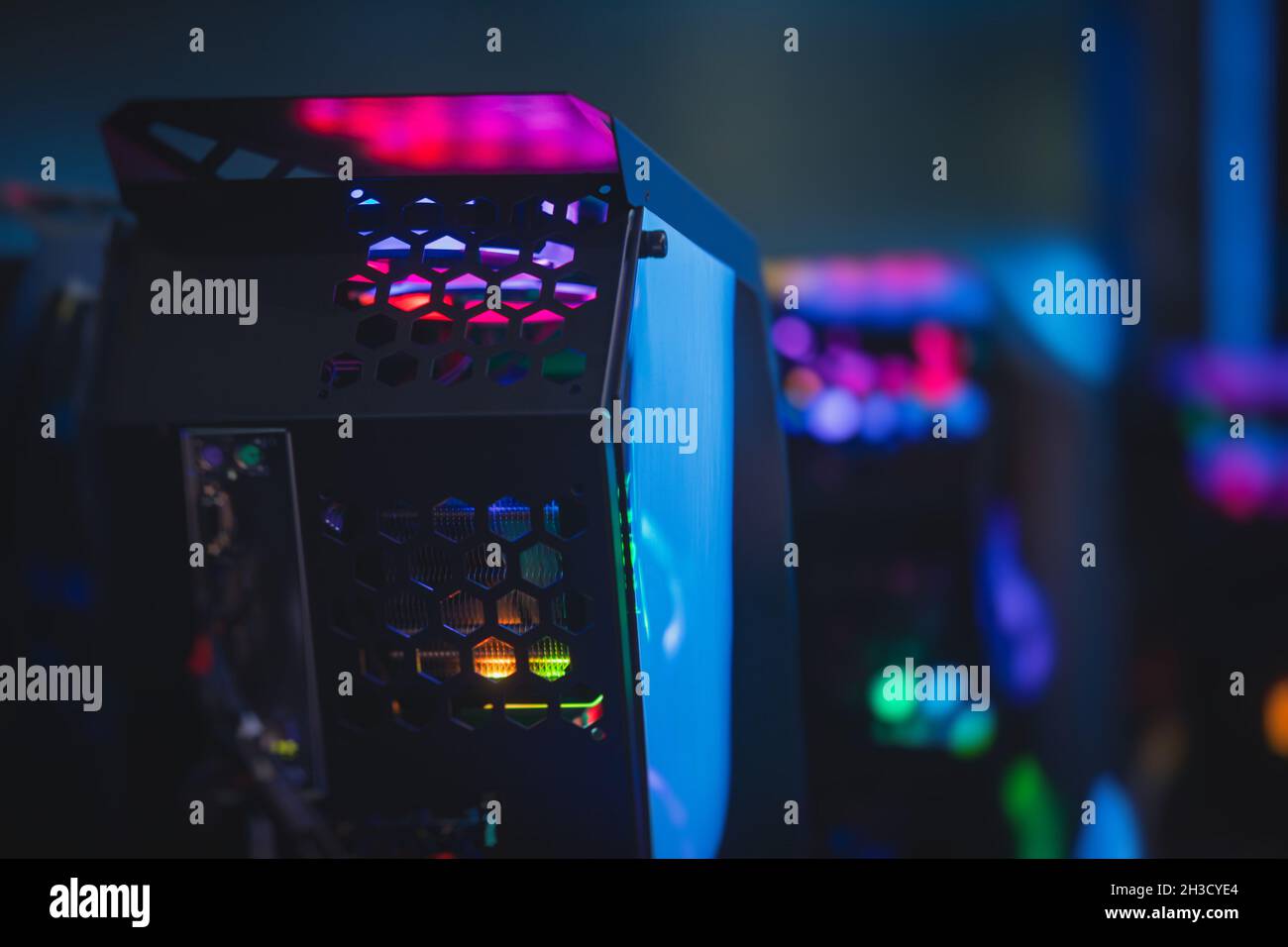 View of Gaming PC with rgb led lights, powerful high end personal ...