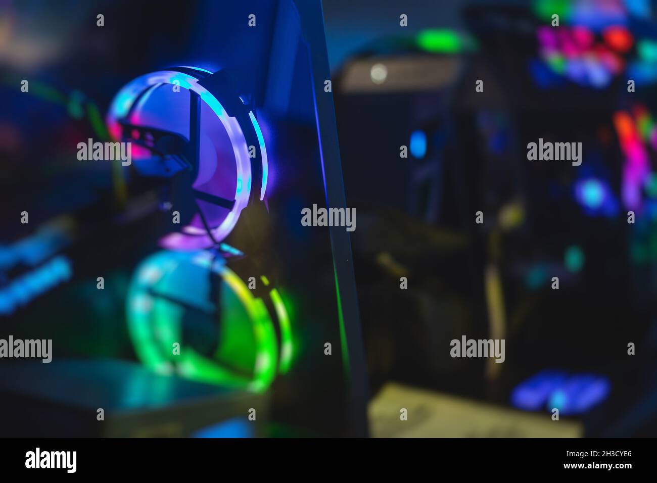 View of Gaming PC with rgb led lights, powerful high end personal ...