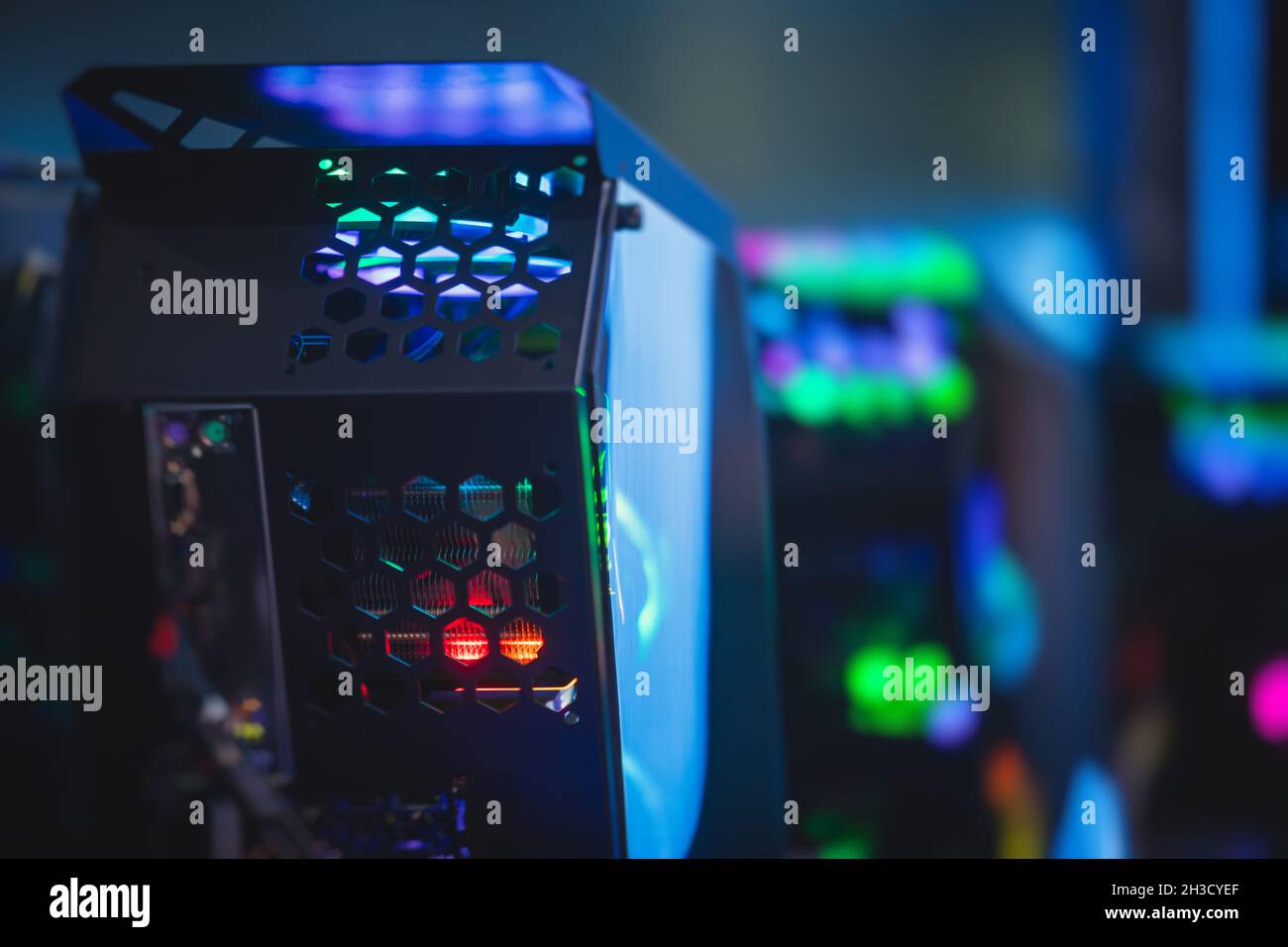 View of Gaming PC with rgb led lights, powerful high end personal ...